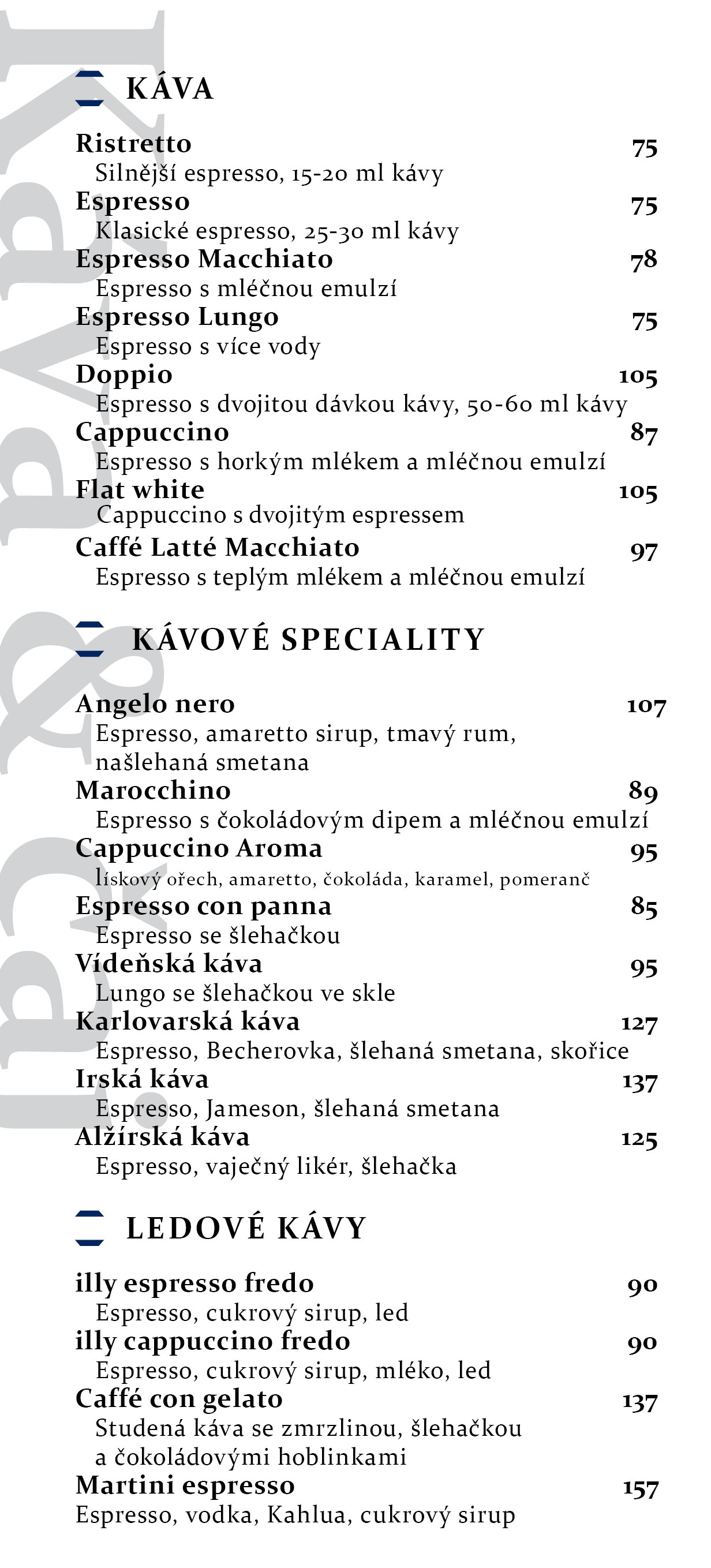 Nápojový lístek – Café Imperial