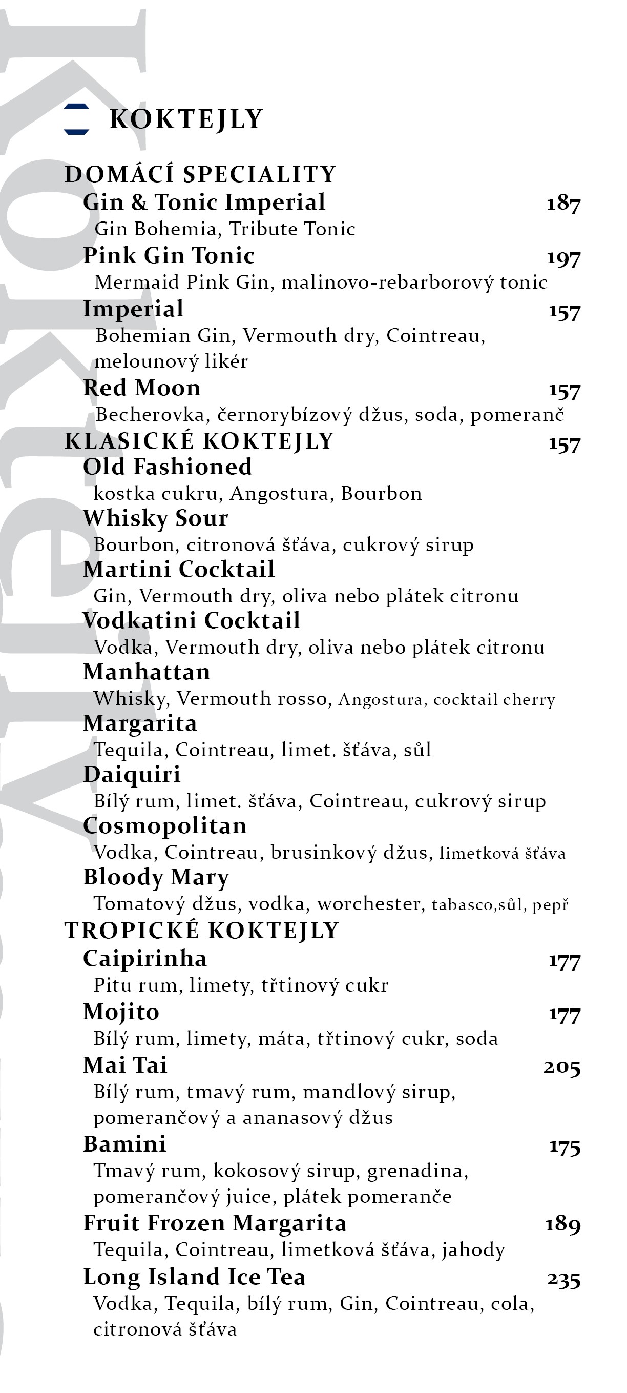 Nápojový lístek – Café Imperial