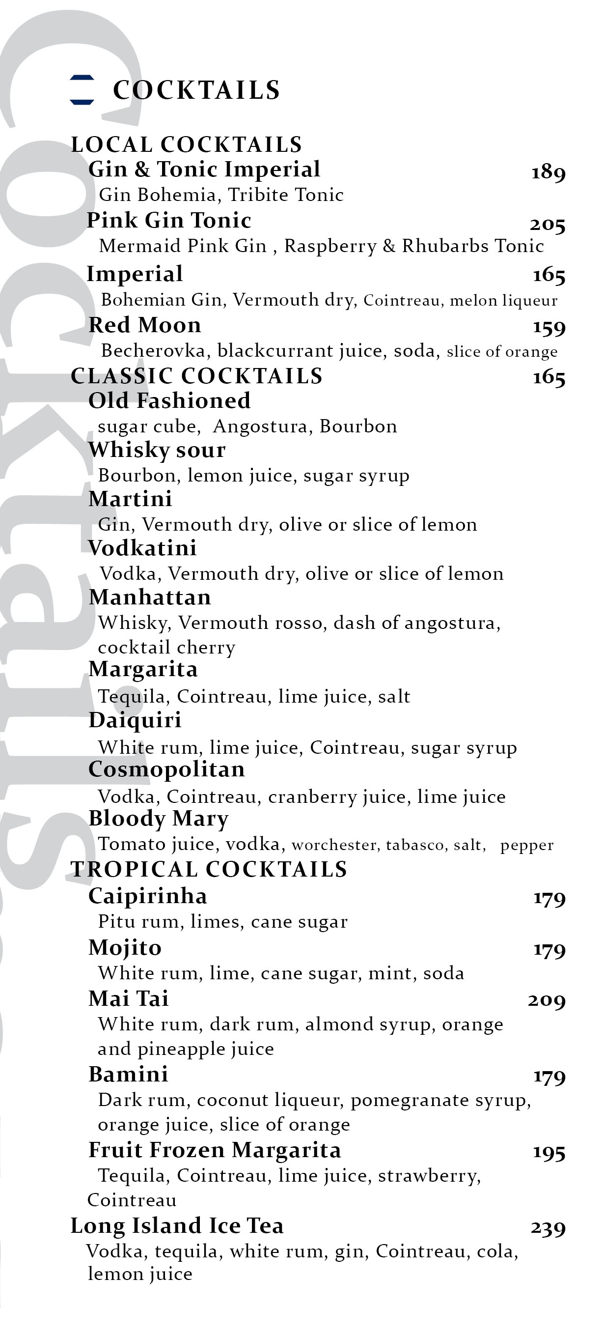 BEVERAGE LIST – Café Imperial