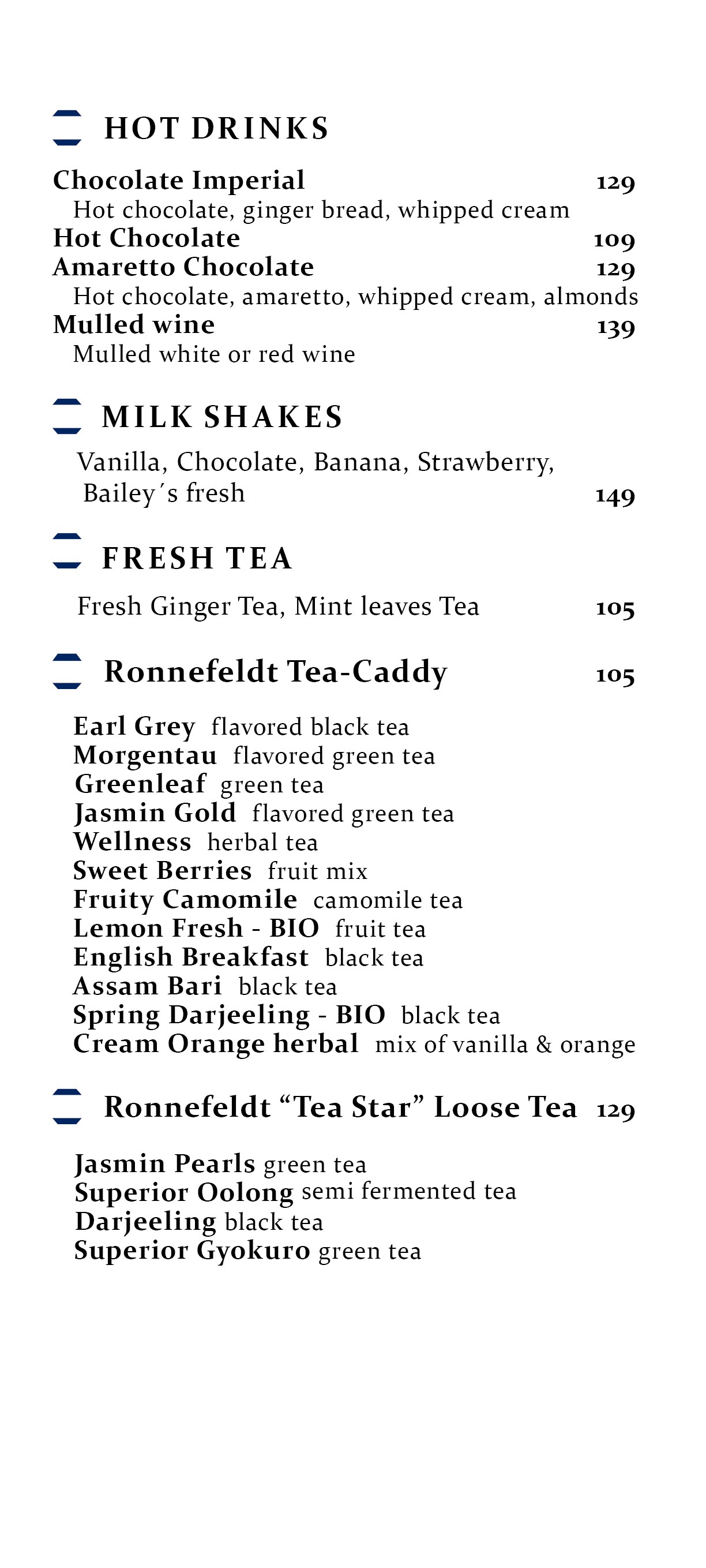 BEVERAGE LIST – Café Imperial