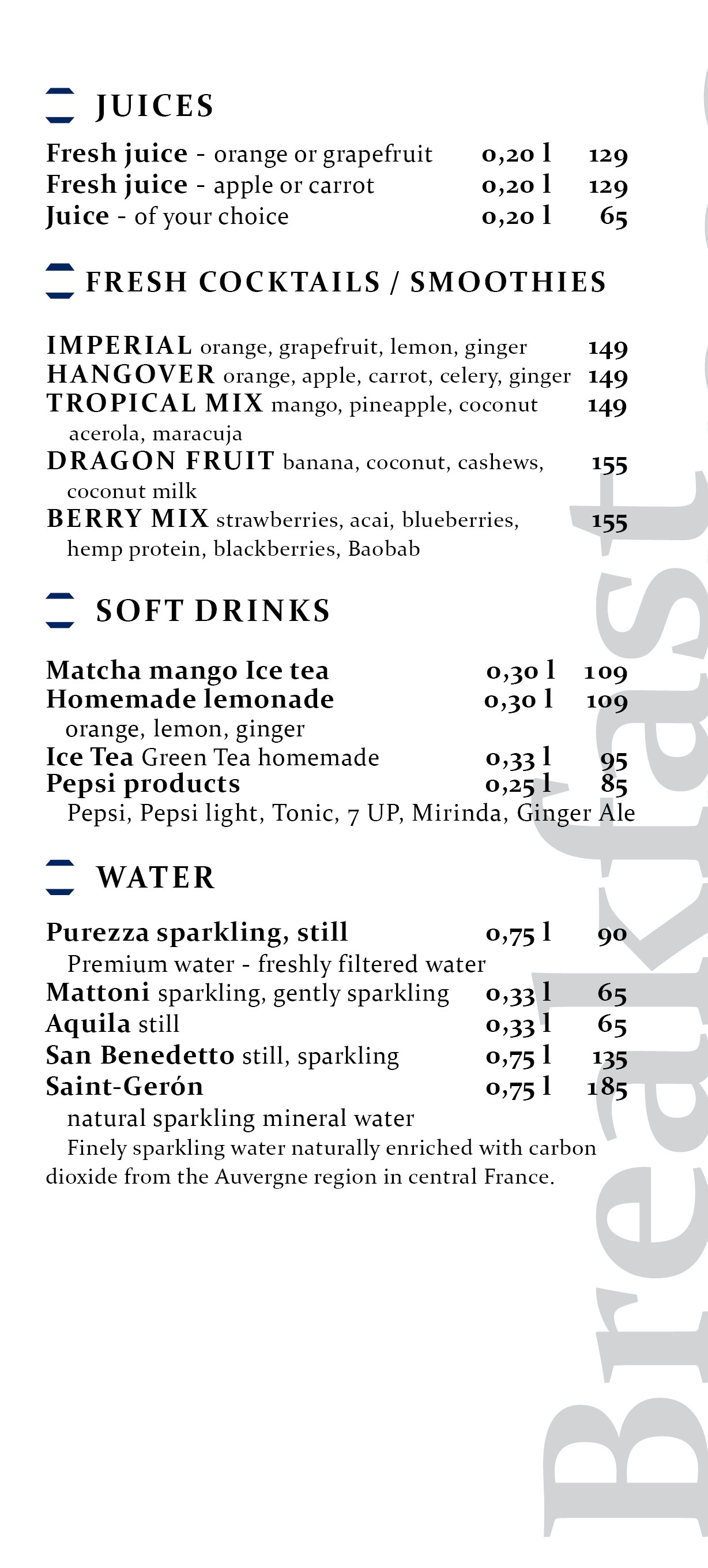 BEVERAGE LIST – Café Imperial