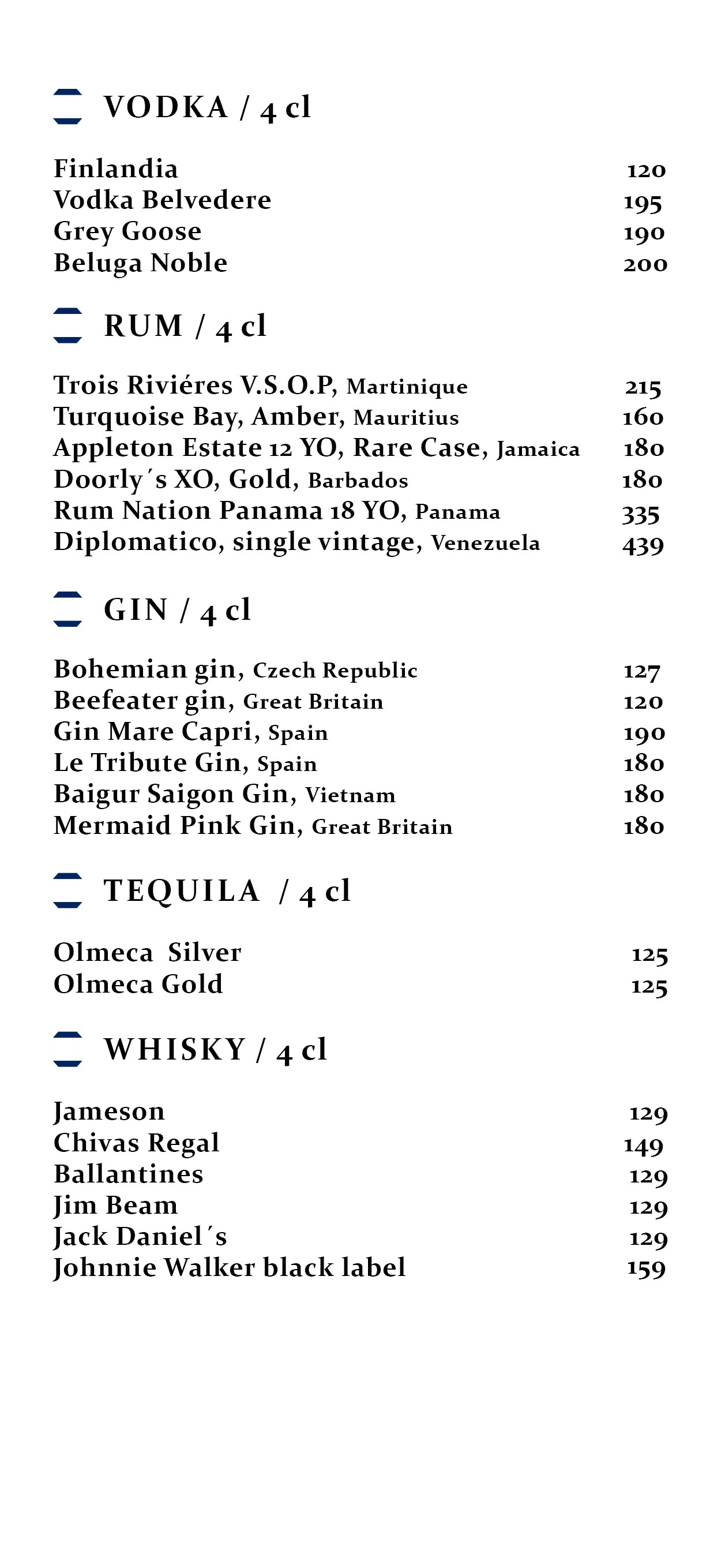 BEVERAGE LIST – Café Imperial