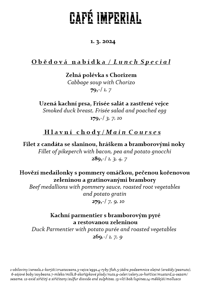 Daily menu – Café Imperial