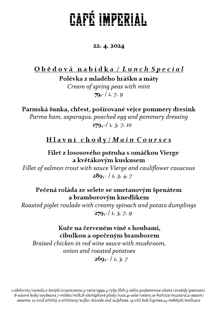 Daily menu – Café Imperial