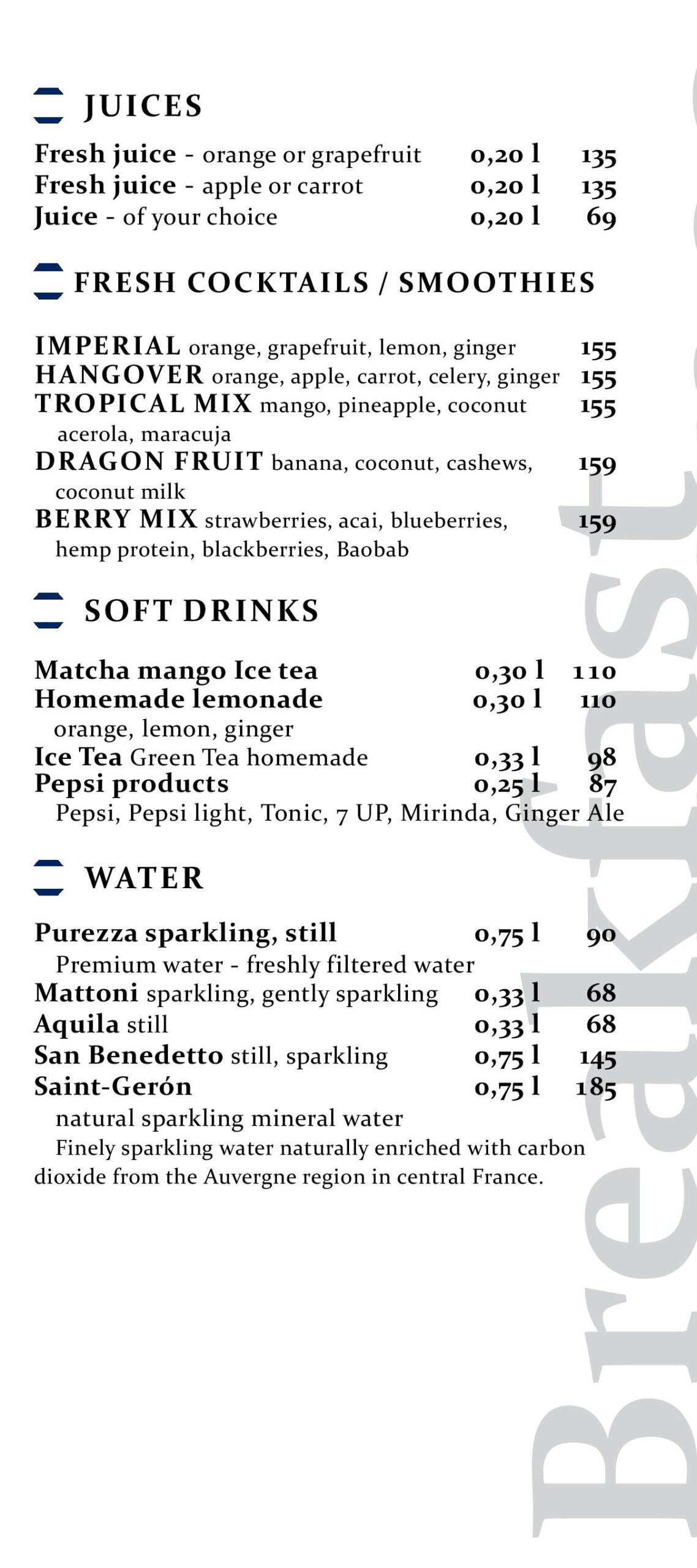 BEVERAGE LIST – Café Imperial