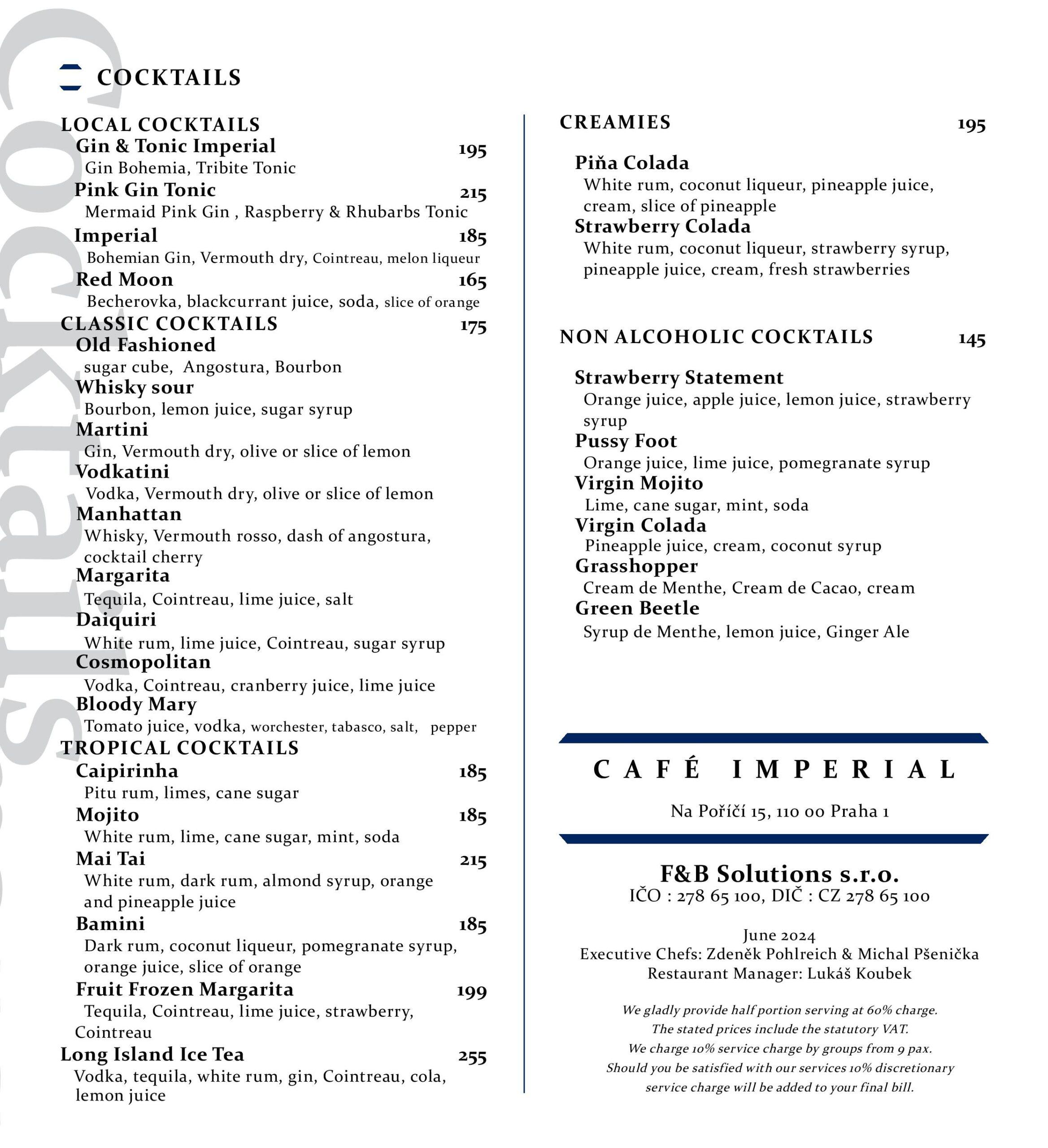 BEVERAGE LIST – Café Imperial