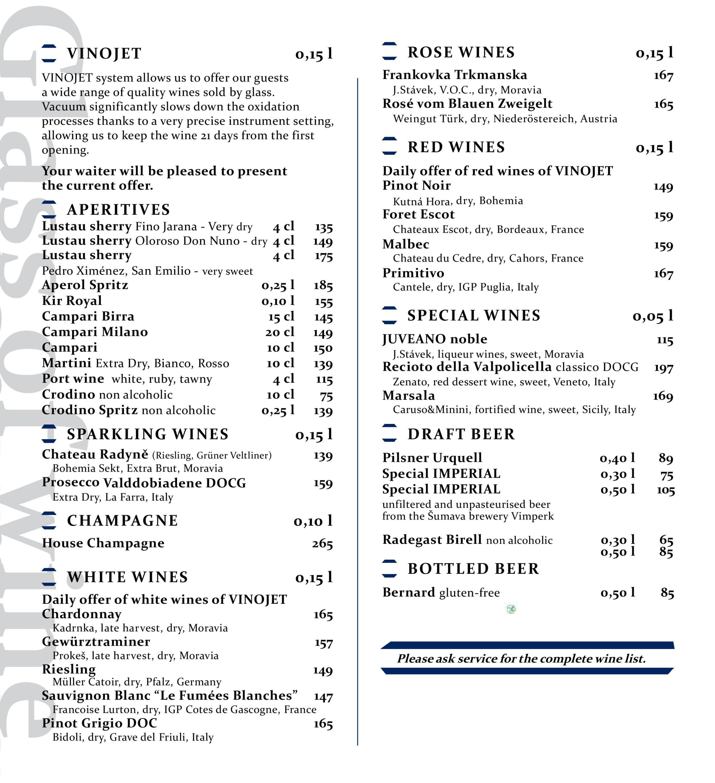 BEVERAGE LIST – Café Imperial