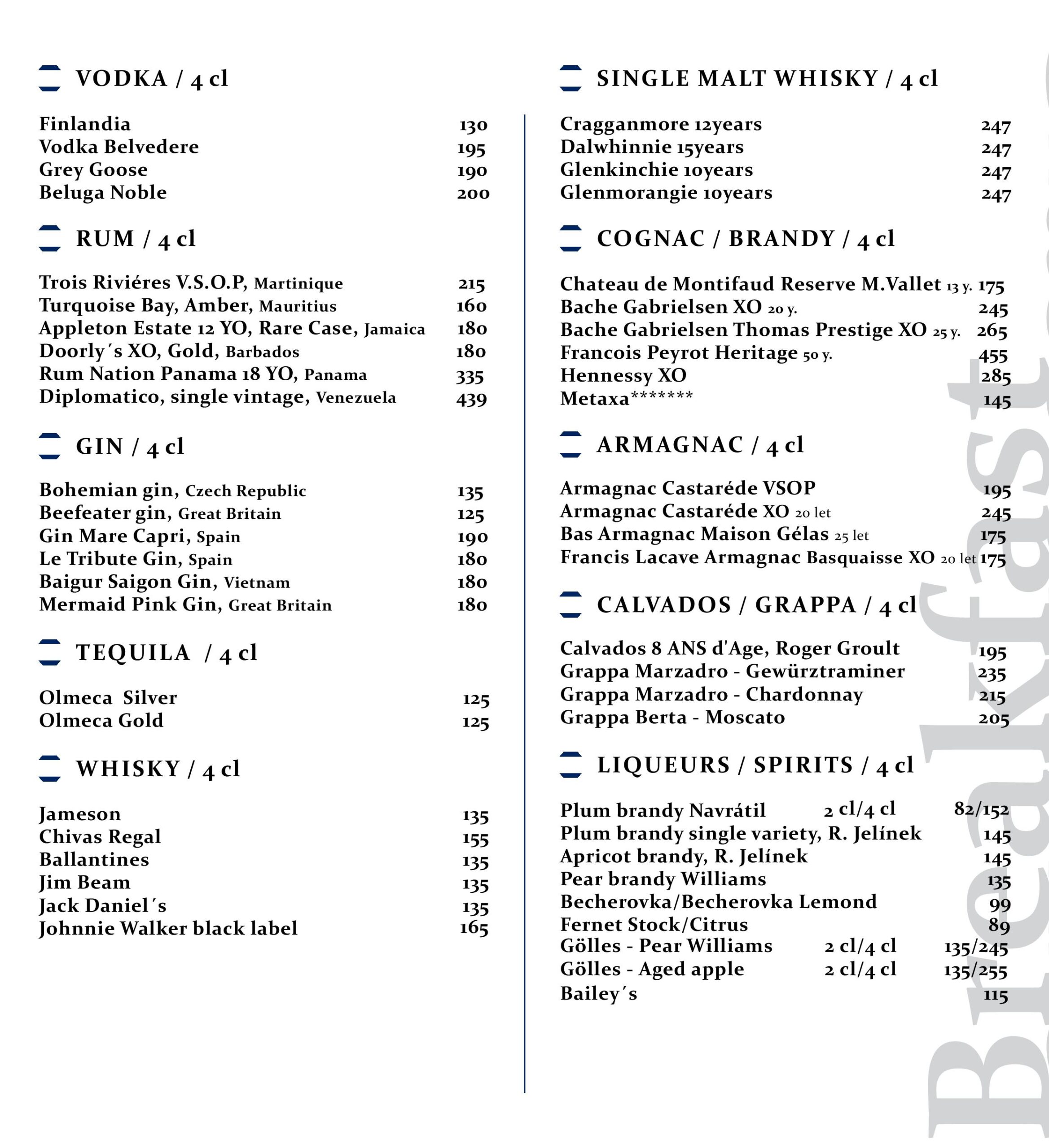 BEVERAGE LIST – Café Imperial
