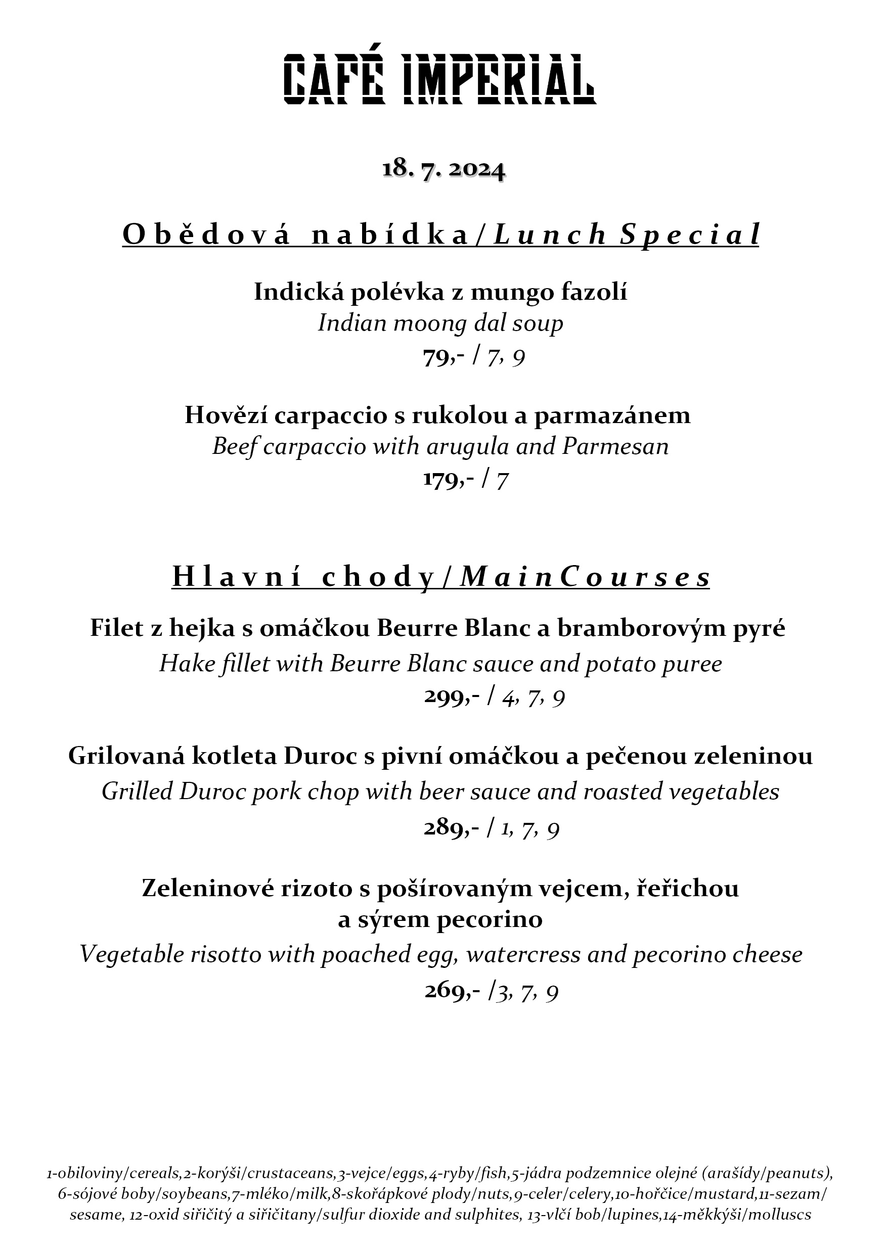 Daily menu – Café Imperial