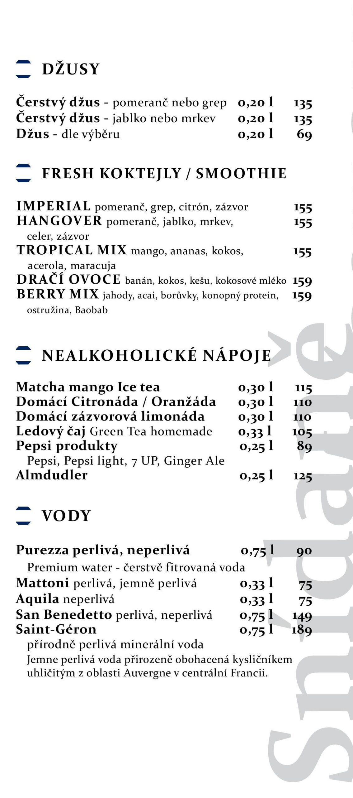 Nápojový lístek – Café Imperial