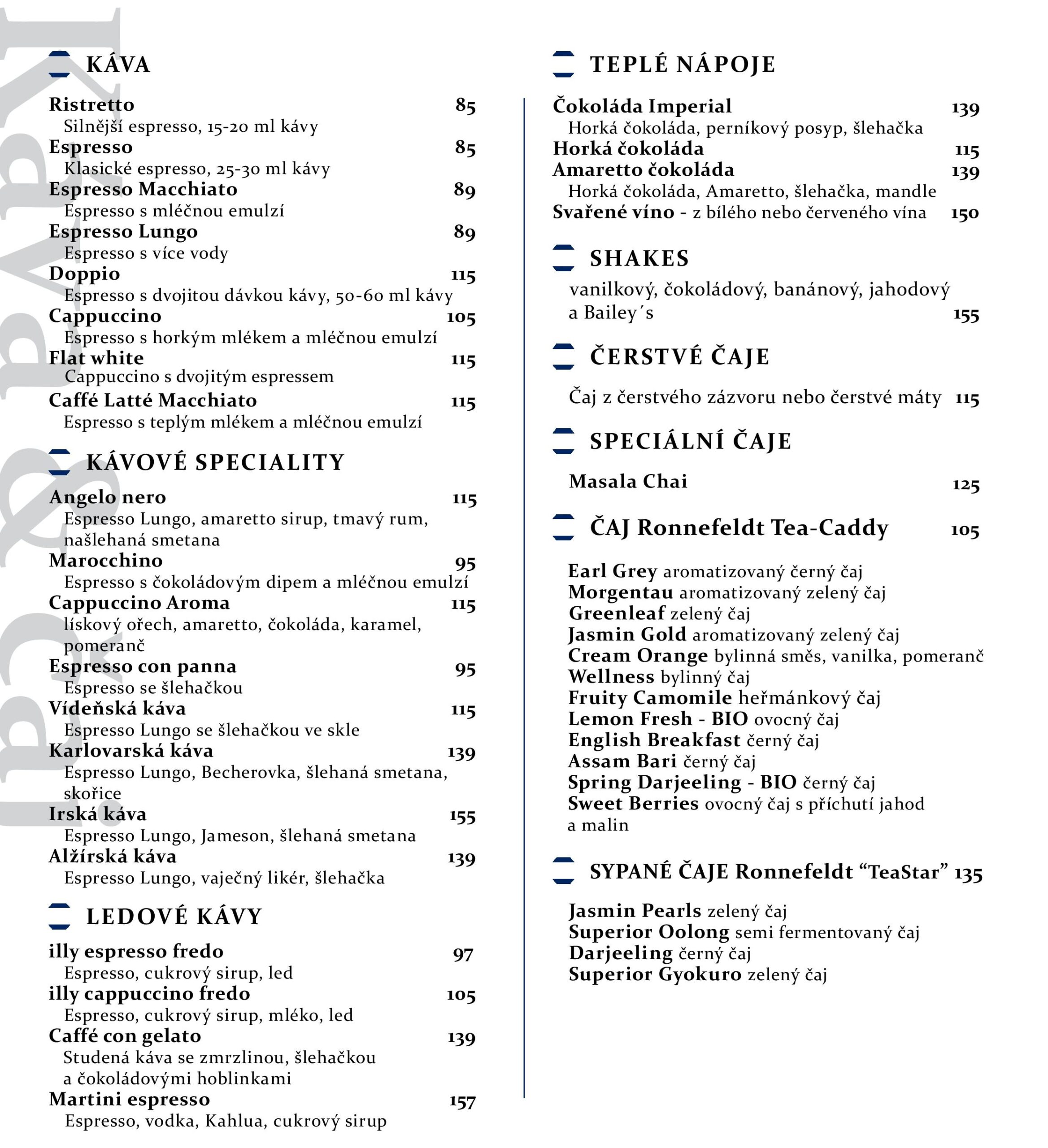 Nápojový lístek – Café Imperial