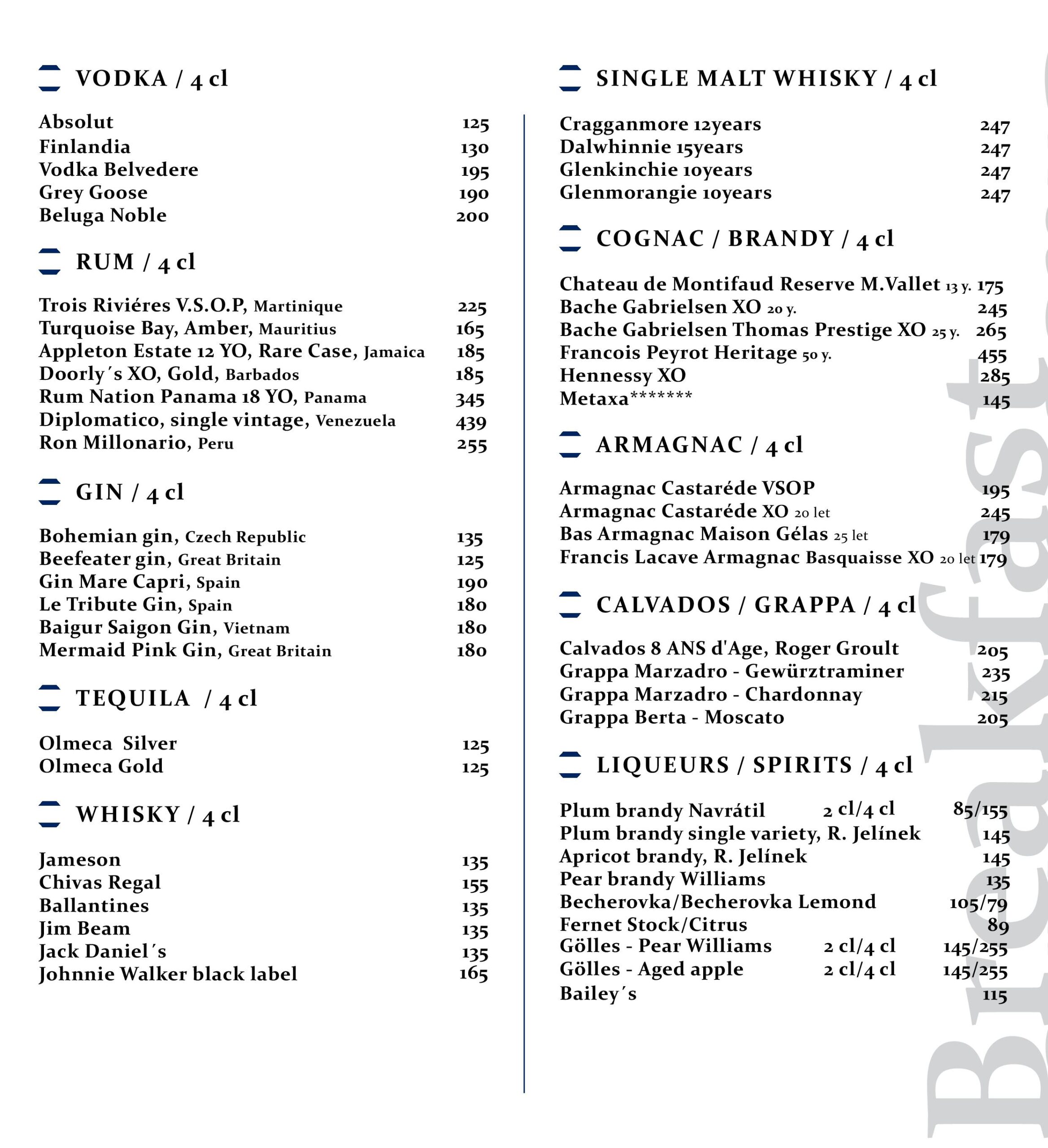 BEVERAGE LIST – Café Imperial