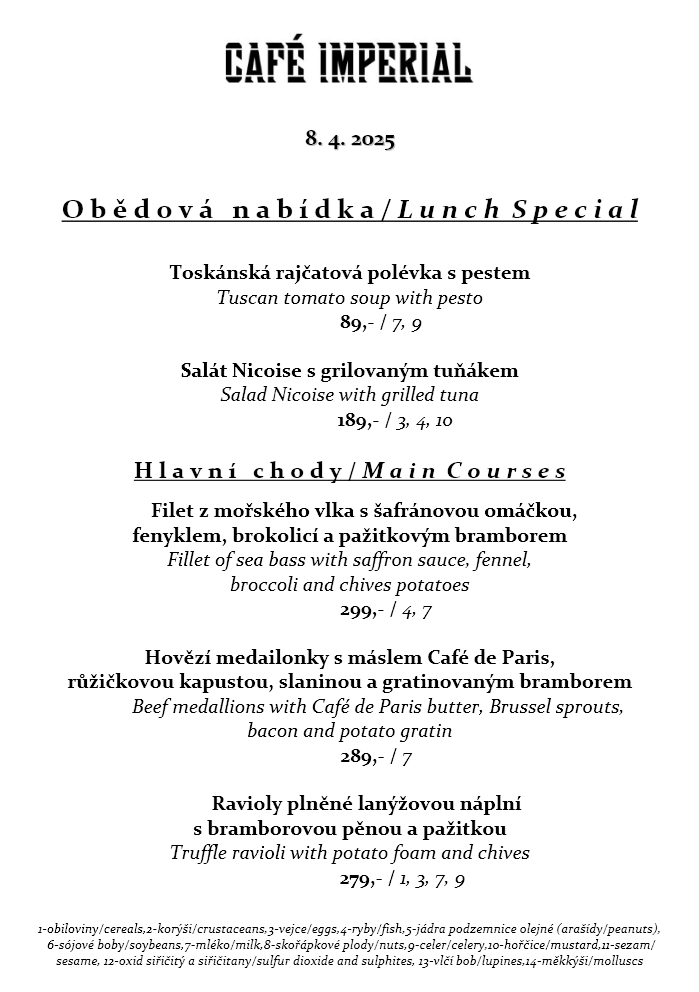 Daily menu – Café Imperial