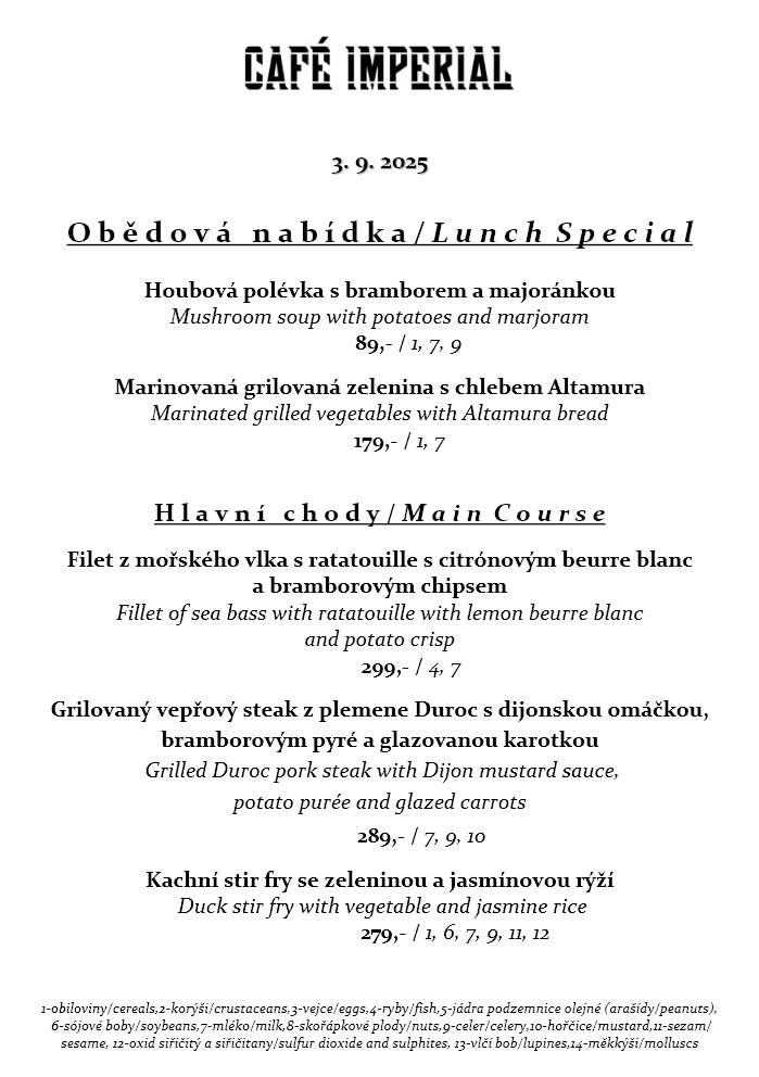 Daily menu – Café Imperial